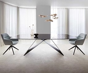 Jídelní stůl Edge oválný 240x120 reliéfní sklo kouřově černá 3D design