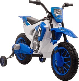HOMCOM Dětská elektrická motorka - 12V elektrické vozidlo pro děti od 3 let s 2 odnímatelnými tréninkovými kolečky, PP a kov, modrá a bílá, 106,5 x 51
