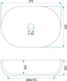 Rea Mira, oválné umyvadlo na desku, 375x255x120mm, béžová-imitace kamene, REA-U3224