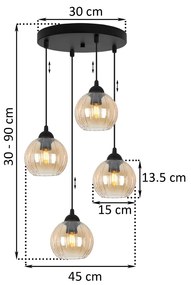 Závěsné svítidlo Costa, 4x medové skleněné stínítko, b, o
