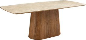 Designový keramický jídelní stůl Parthenia 200 cm travertin / dub