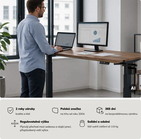 Elektrický stůl s regulací výšky ergonomický antracitový/ořech,1600x800 mm: ARIA