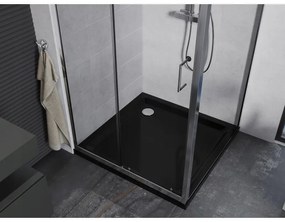 Mexen Apia rozsouvací sprchový kout 90 x 90 cm, Průhledné, Chromovaná + sprchová vanička Flat, Černá - 840-090-090-01-00-4070