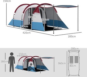 Kempinkový stan pro 3 osoby, háčky na lucernu, tři vchody, vodotěsný, červený