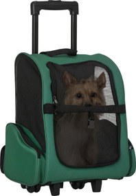 PawHut 2v1 nosič pro domácí mazlíčky - batoh nebo vozík na cestování pro psy a kočky s 2 koly, sklopná hliníková rukojeť a kapsy 42x25x55 cm Zelená |