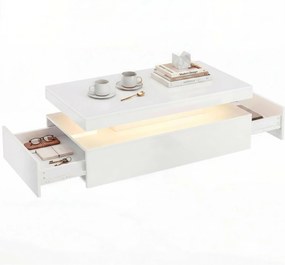 HOMCOM konferenční stolek, vysoce lesklá bílá se stmívatelným RGB LED páskem, ovládání přes aplikaci, 2 zásuvky, synchronizace s hudbou, 100 x 50 x 40
