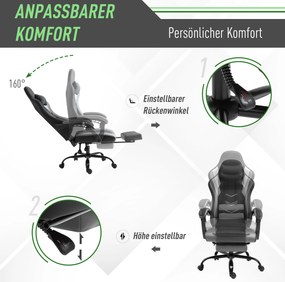 Herní křeslo Vinsetto, výškově nastavitelné, s opěrkou hlavy a bederním polštářem, ergonomické, do 120 kg, s podnožkami, černé | Aosom.de