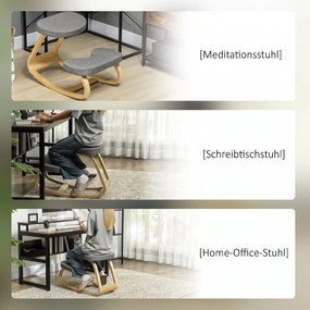 HOMCOM Klaněcí Židle, Ergonomická Houpací Dřevěná Klaněcí Židle pro Domácí Kancelář, Zlepšuje Držení Těla, Bolesti Zad, Šedá