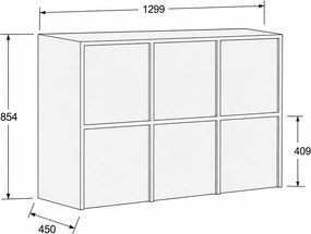 Nástavba pro skříně FRAME, 6x dveře, 1299 x 450 x 854 mm, cylindrický zámek, bříza