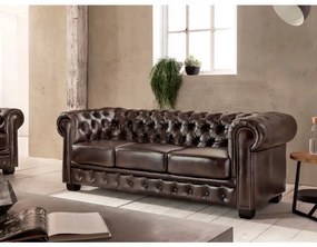 furniture-nabytek.cz - Pohovka Chesterfield z pravé kůže, hnědá, 310×100×72 cm