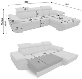 Rozklád. rohová sedací souprava s úlož. prostorem do L CASTELO pravá tmavě šedá