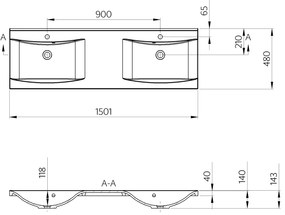 Sapho, LUCIOLA dvojumyvadlo 150x48cm, litý mramor, bílá, 50154