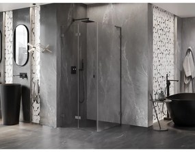 Mexen Lunar-F L, sklápěcí sprchový kout levý 80 x 80 cm, 8mm čiré sklo, pistolově šedý kartáčovaný - 836L-080-080-66-00-L