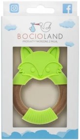 BocioLand Silikonové, dřevěné kousátko Liška - zelené