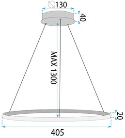 Toolight Toolight, LED závěsné svítidlo 40cm, 24W, 3000K, LHJ004-CP, zlatá matná, OSW-50002