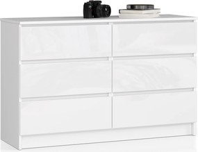 Komoda K120 6SZ bílá/bílý lesk