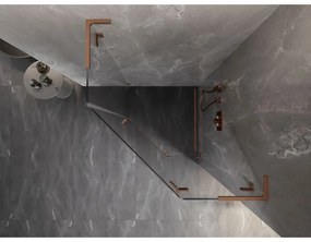 Mexen Lunar, L pravý výklopný pětiúhelníkový sprchový kout 100x100 cm, 8mm čiré sklo, profil měděná matná, 831L-100P-100L-65-00-P