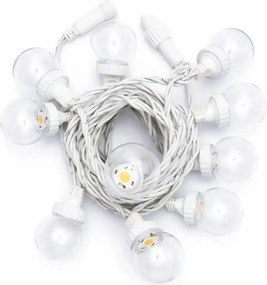 Easy Fix LED party osvětlení, 5 m, venkovní, 10 transparentních kouliček, 70 teple bílých diod, bílý kabel, IP67, prodlužovací