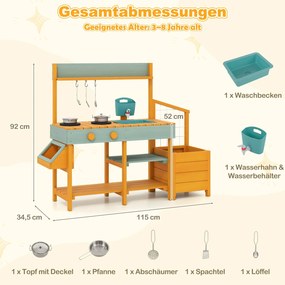 Costway Dětská bahenní kuchyňka s truhlíkem na rostliny a mřížovina Venkovní