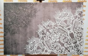 Obraz prvky květinové Mandaly v černobílém provedení - 90x60 cm