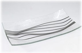 BDK-GLASS Extra čirá skleněná mísa s černo-stříbrným dekorem LINKY Rozměr: 42x18cm