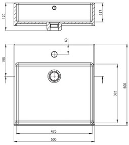 Deante Temisto, umyvadlo na desku 50x50 cm + závěsná konzola, bílá-černá, CDTW6U5S
