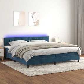 Box spring postel s matrací a LED tmavě modrá 200x200 cm samet 3134547