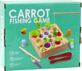 LEAN Toys Dřevěná hra na zručnost mrkev žížaly magnetický rybářský prut