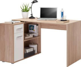 XXXLutz ROHOVÝ PSACÍ STŮL, bílá, barvy dubu, 94/120/75 cm Hom`in - Rohové psací stoly - 002647001501