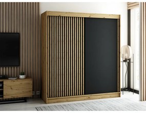 Šatní skříň s posuvnými dvěřmi Tigori 200 cm, Úložný prostor: ne, Barva: dub artisan / černý mat + dub artisan