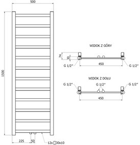 Mexen Bolt, topné těleso 1500 x 500 mm, 389 W, spodní a středové, antracitová, W126-1500-500-00-66