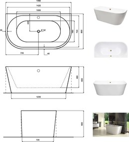 Besco Vica New vana volně stojící 150 x 80 cm sifon s napouštěním bílý akrylát barva bílá VANVIC150NWN Koupelny Bernold