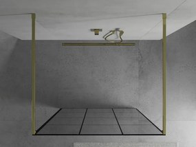 Mexen Kioto, průchozí sprchová zástěna 120 x 200 cm, 8mm sklo čiré/černý vzor, 2x zlatá stabilizační rozpěra, 800-120-002-50-77