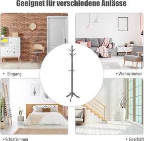 Costway Věšák s 9 háčky volně stojící věšák na šaty s nastavitelnou – šedá