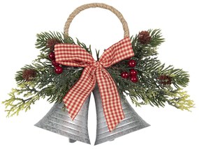 Vánoční dekorace stříbrné zvonky s větvičkou a mašlí - 23*8*18 cm
