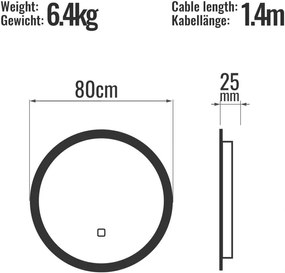 Aquamarin Koupelnové LED zrcadlo kulaté, 80 cm