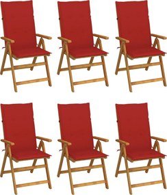 vidaXL Skládací zahradní židle s poduškami 6 ks masivní akácie [3064124] Barva: Červená