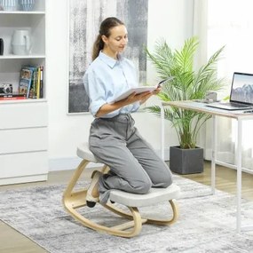 HOMCOM kolenní sedadlo, ergonomická houpací židle z dřeva, kolenní sedadlo pro home office, v krémové barvě
