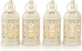 lucerna, bateriová, sada 4 ks, LED světlo, styl vintage, plast, 12,5x6,5x6,5 cm, bílá, Dekorino SD20260029