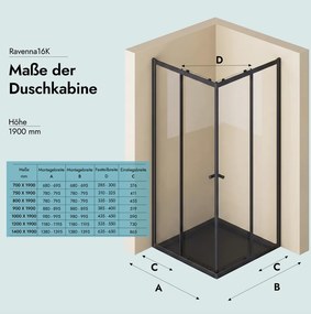 design černý sprchový kout RAVENA 16B 70-140cm