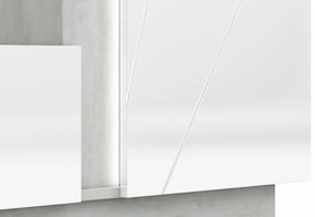 LAMIA 04 vitrína, beton stříbrný/bílá lesk/bílá lesk MDF