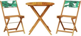 3dílný bistro set vzor listů textil a masivní dřevo 3281848