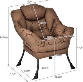 Costway Polstrované křeslo s područkami a boční kapsou, relaxační křeslo – hnědý