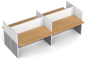 Rovný kancelářský stůl PRIMO s paravany, 4 místa, magnetická tabule, buk