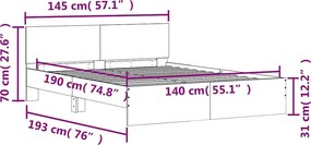vidaXL Rám postele s čelem 140 x 190 cm Kompozitní dřevo [3207497] Barva: Betonová šedá