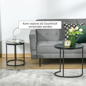HOMCOM sada 2 konferenčních stolků kulatý oválný stohovatelný do 30 kg Konferenční stolek z MDF a oceli černý Ø50 x 50 5H cm do obývacího pokoje | Ao…