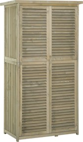 Dřevěná zahradní skříň Outsunny s asfaltem a slatěmi - Úložná kůlna se 4 přihrádkami Šedá 87 x 46,5 x 160 cm | Aosom