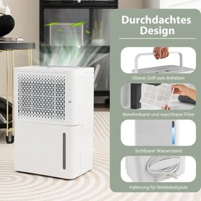 Costway 12 L/den odvlhčovač s 24 H časovačem a 2,2 L nádrž na vodu tichá