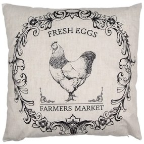 Béžový povlak na polštář se slepičkou a nápisem Farmers Market – 45x45 cm