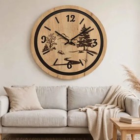 Dřevěné nástěnné hodiny s motivem lesa - moderní design | SENTOP HDF0608-čiene-ruky